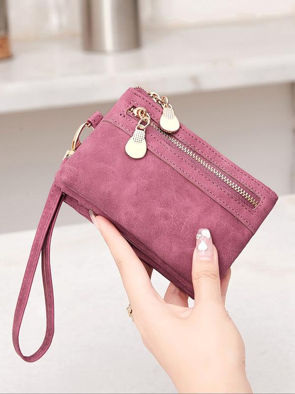 查看[Women's Retro Design Snap Short Wallet with Zip Closure and Wrist ...