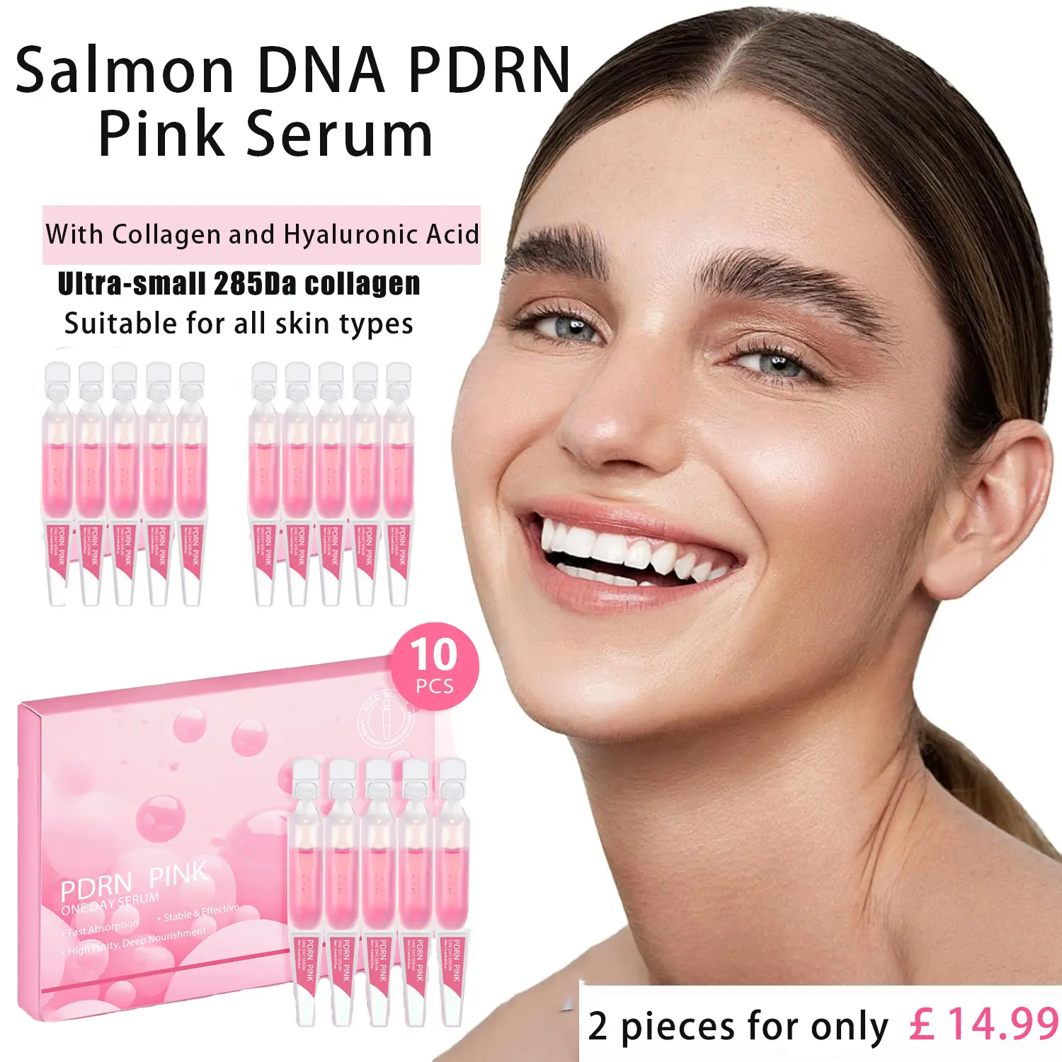 Salmon DNA PDRN Pink Serum, Korean Skincare Ampoule with Collagen and ...