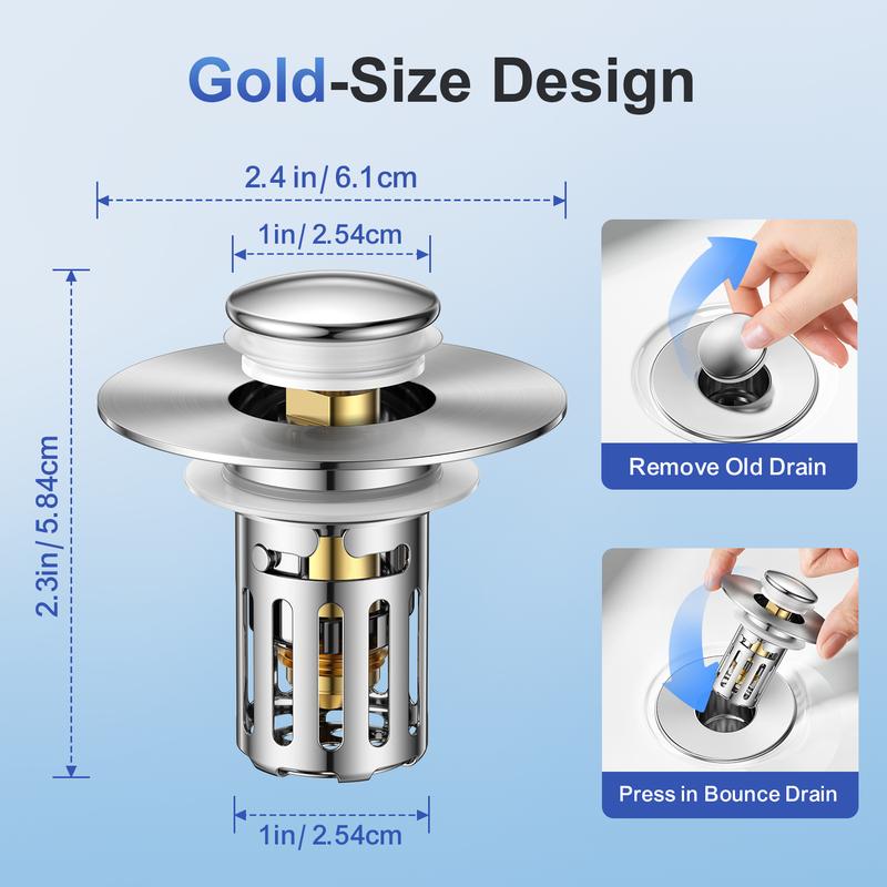 AZLEN Bathroom Sink Pop-Up Drain With Removable Strainer - Anti Clog ...