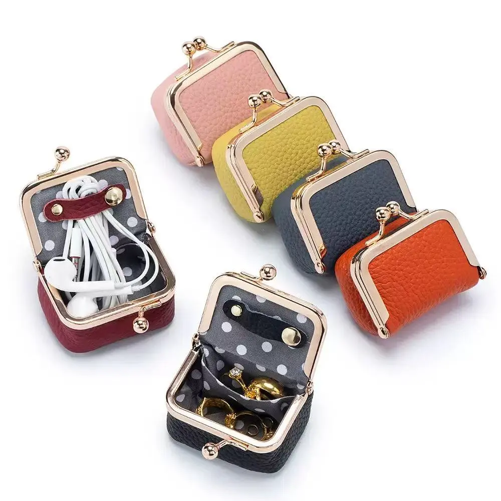 查看[Genuine Leather Mini Coin Purse, Solid Color Kiss Lock Change Pouch ...
