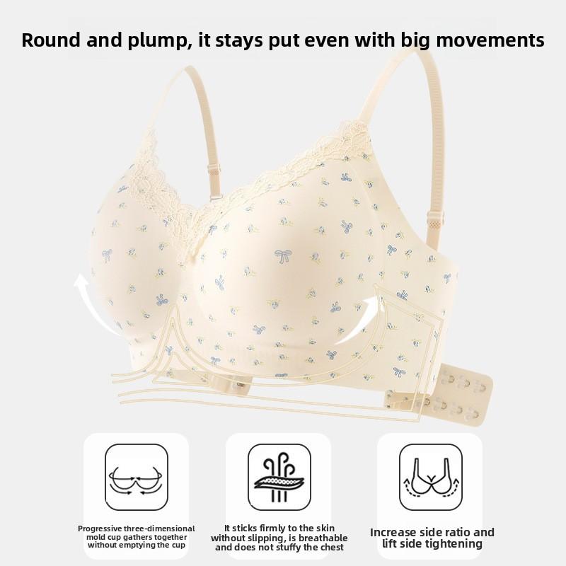 查看[New floral-patterned lace gathering bra: Round and full, snug and ...