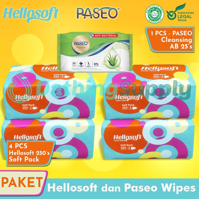 ( PAKET ) Tissue Hellosoft Facial Soft Pack 250 Sheets [4 Pack] dan ...