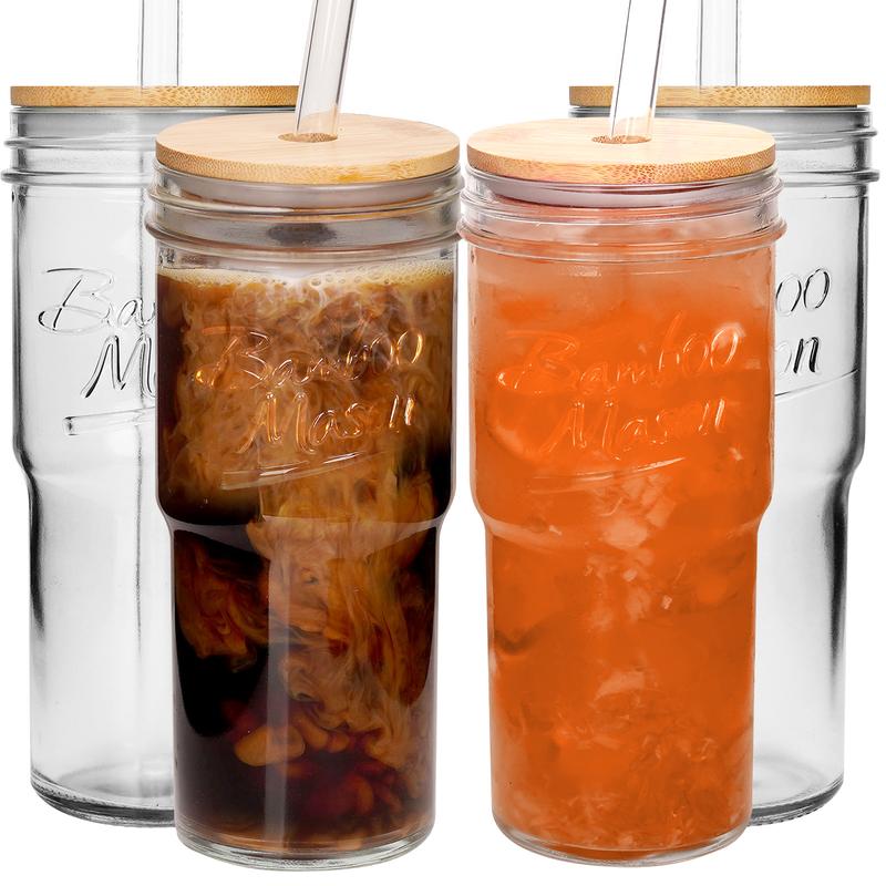 Mason Life 24oz Mason Jar-Classic Glass Cups with Lids and Straws-Set ...