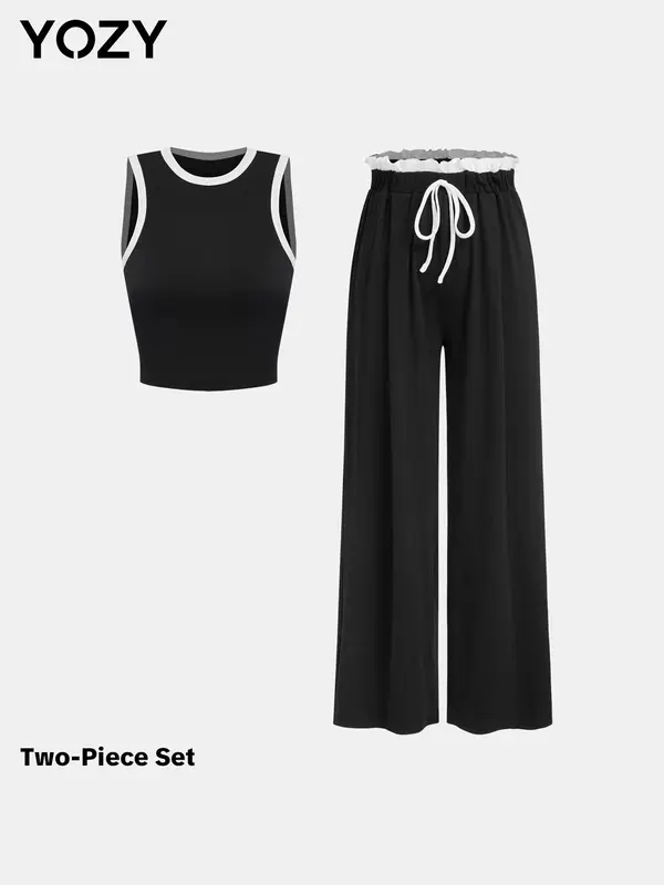 YOZY Two-piece Set Women's Contrast Binding Crop Tank Top & Paper Bag ...