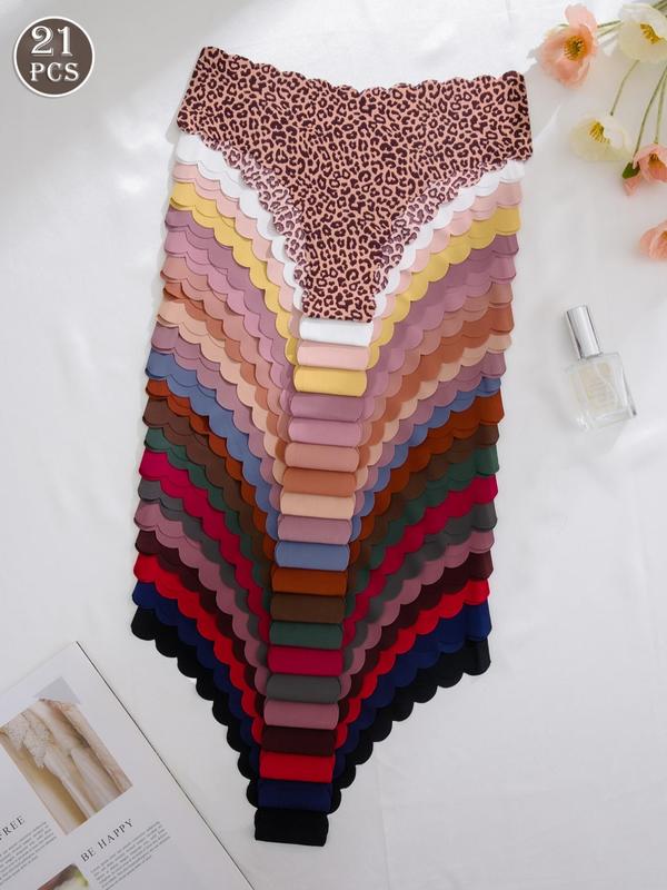 Women's Solid/leopard Print Panty, Soft Comfy Breathable Seamless ...