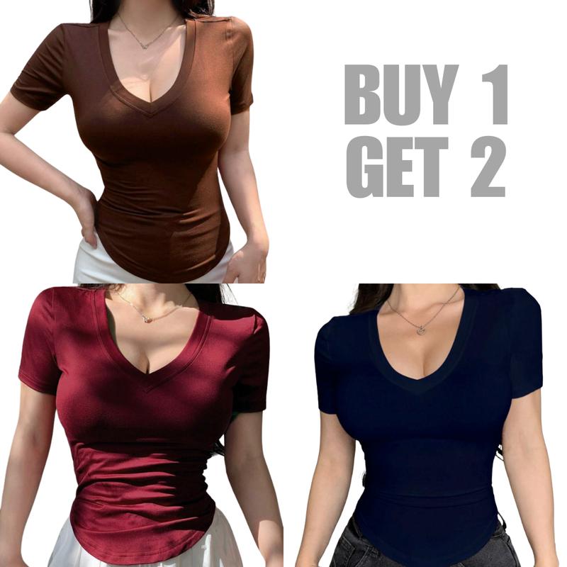 Buy 1 Take 2 (Total of 3) KILY.PH Casual Solid V-Neck Top Short Sleeve ...