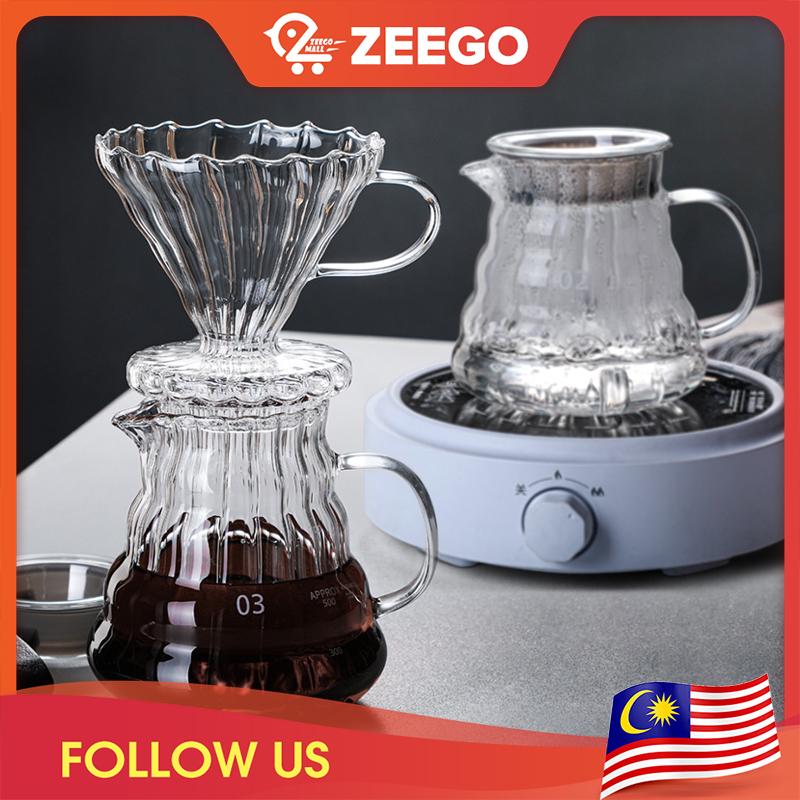 ZEEGO 300/600ml Pour Over Hand Brew Drip Dripper Glass Pot V60 Filter ...