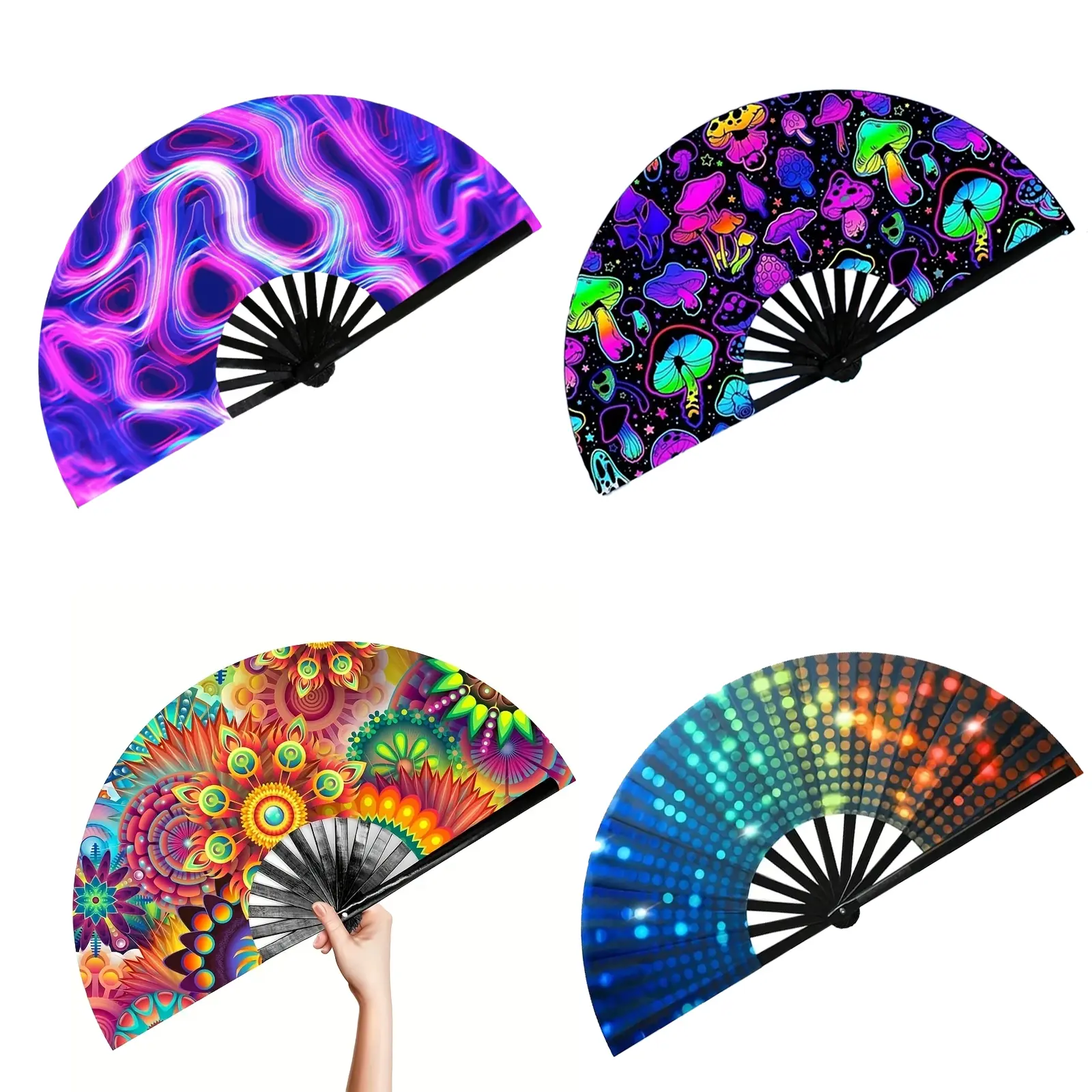 查看[UV Glow Rave Fan Bamboo Folding Clack Hand Fan for Men Women Decor ...