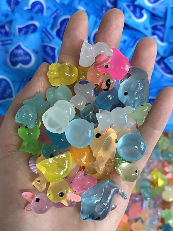 Random Color Mini Resin Animal Ornaments, Luminous Resin Cute Animal ...