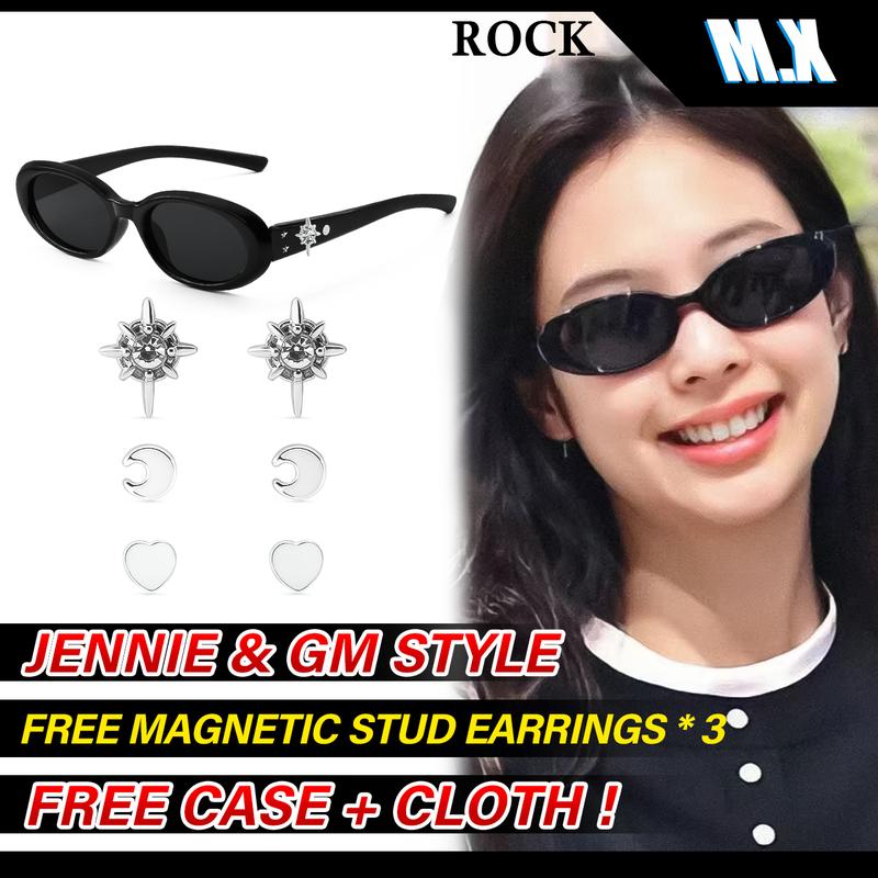 Anting-anting Cermin Mata Hitam, Gaya Magnetik, MX STUDIO-ROCK JENNIE Y2K, Cermin Mata Hitam ...