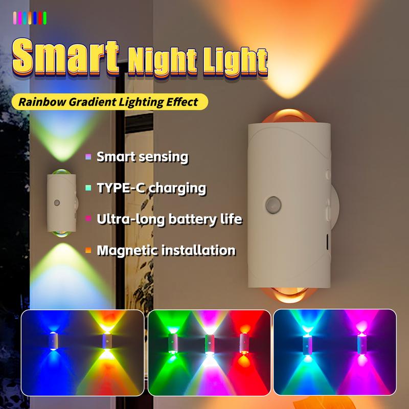 RGB Lampu Sensor Automatik Tanpa Wayar, Smart sensor night lightr Wall ...