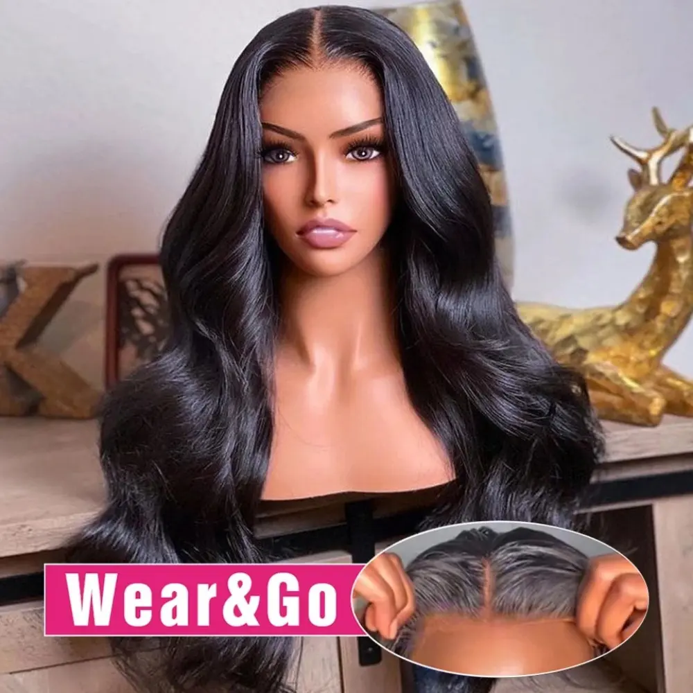 Ready to Wear 4x6 7x5 Pre Cut HD Transparent Lace Closure Glueless Wigs Human Hair Pre Plucked ...
