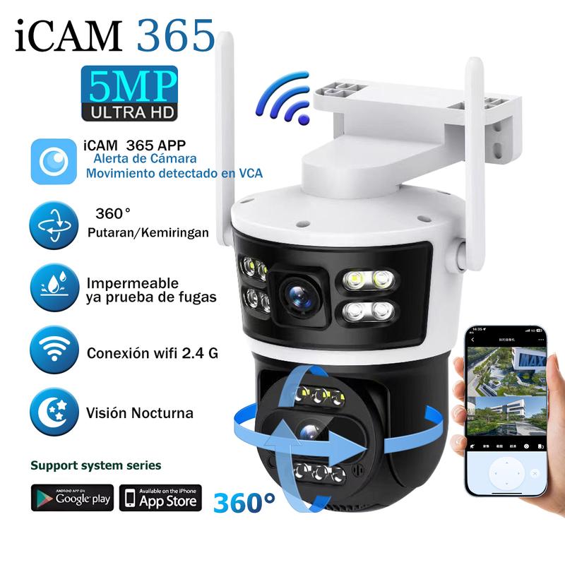 iCAM 365 Cámara de Vigilancia Exterior WiFi Dual Lente Resistente IP66 ...