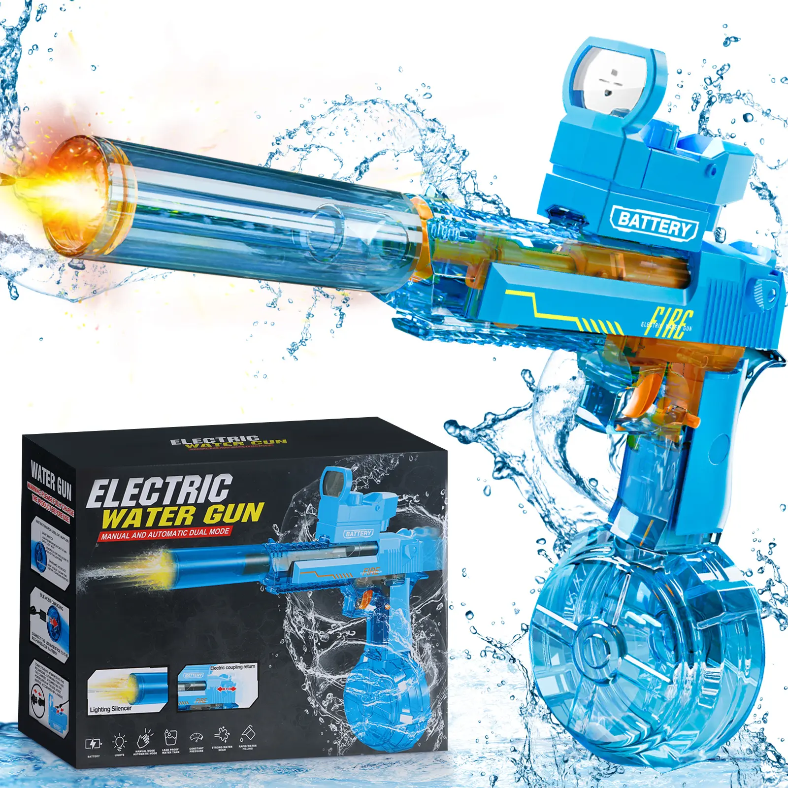 查看[New Electric Water Shooter with LED Lights, Outdoor Water Gun，Long ...