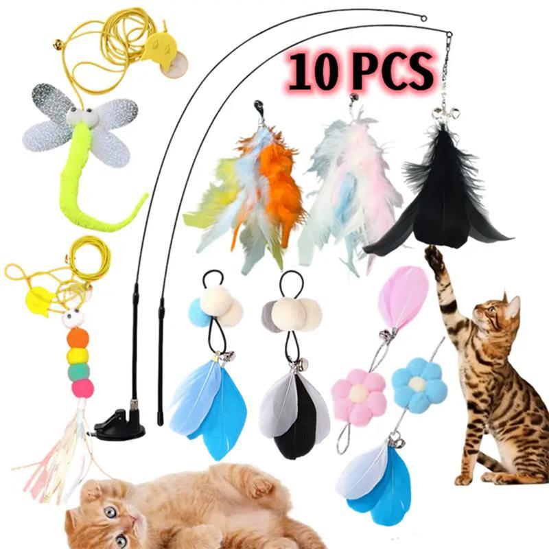 Cat Teaser Toy, 10pcs/set Interactive Cat Teaser Toy, Fun Indoor Cat ...