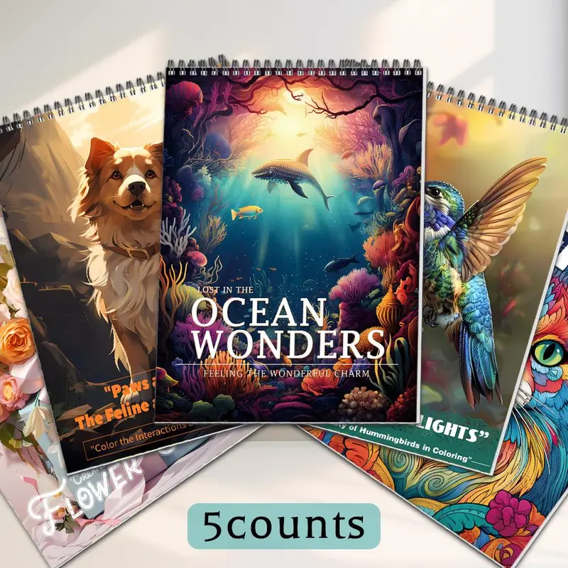 查看[Animal Themed Coloring Book, 5 Counts/set Stress Relief Art Painting ...