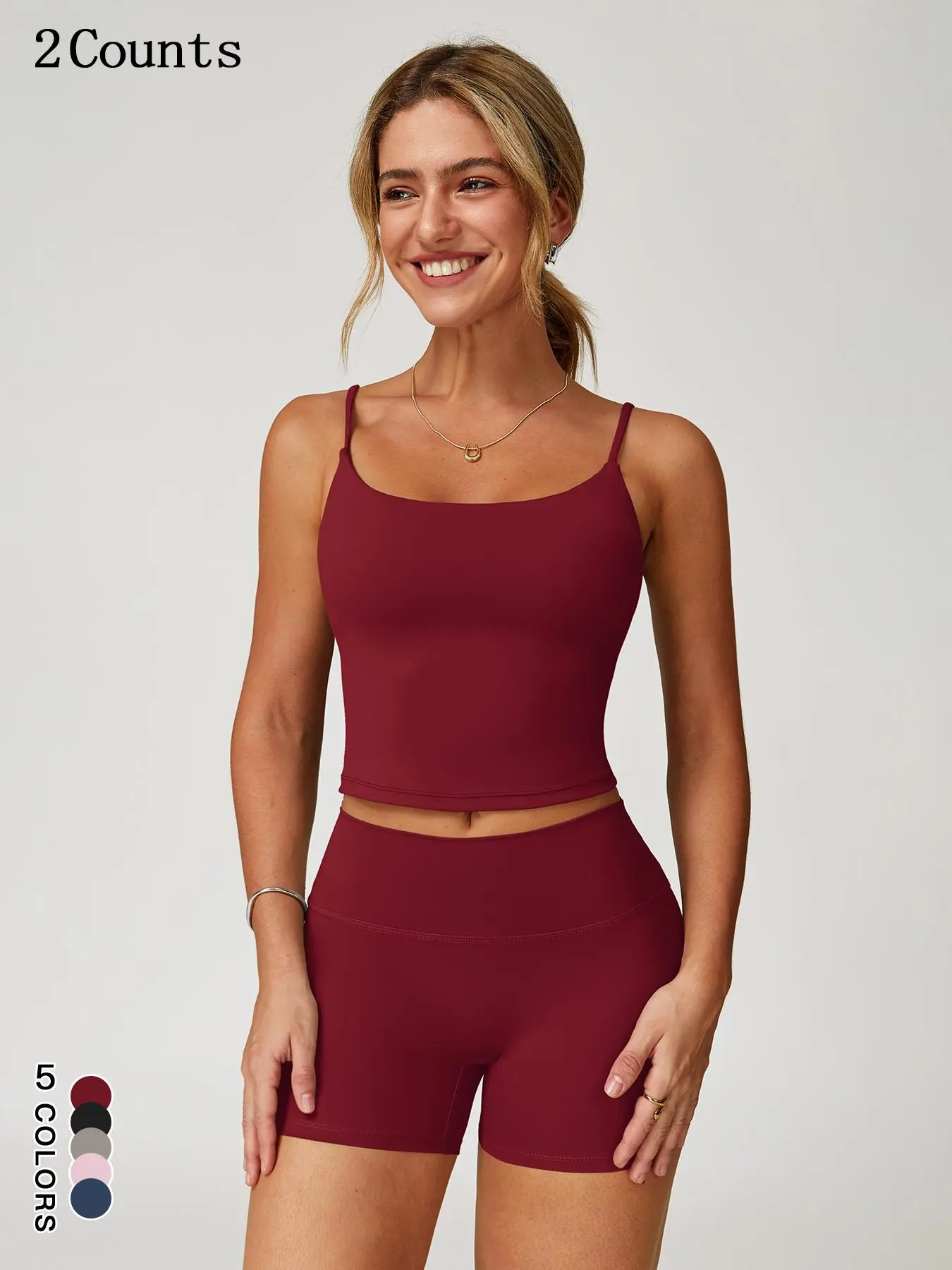 查看[Women's Solid Crop Tank Top & High Waist Leggings Set, Casual ...