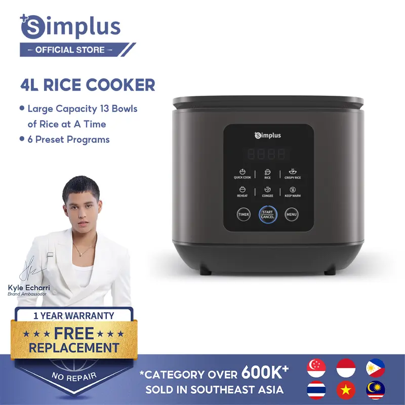 【HOT】 Simplus 4L Rice Cooker 680W High Power 6 Preset Programs 24H Delay Timer Multi-Function ...