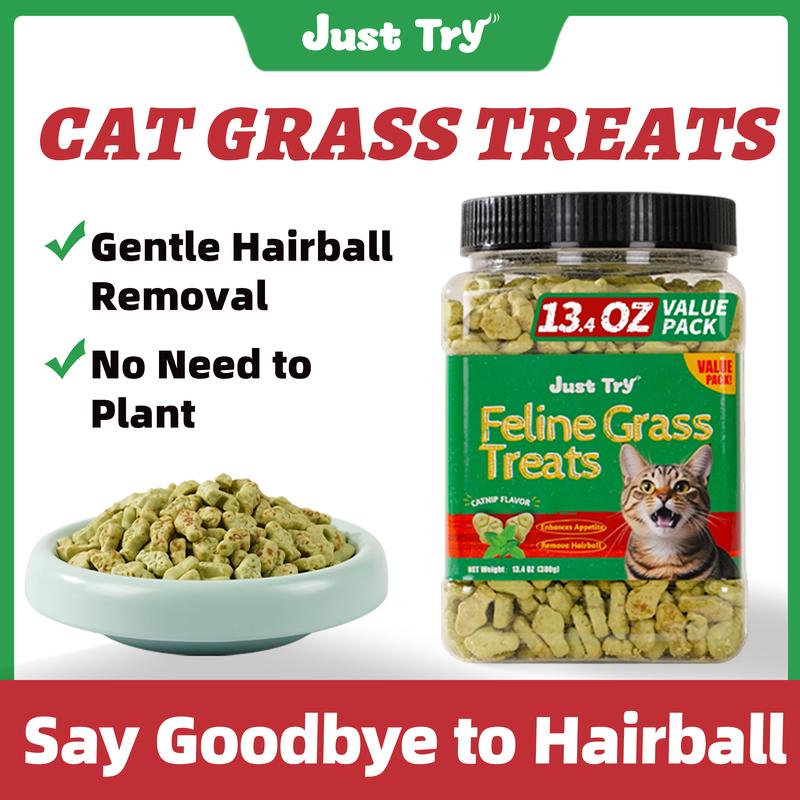 JUST TRY 13.4 OZ Cat Grass Treats Natural Salmon Flavor Healthy Cat ...