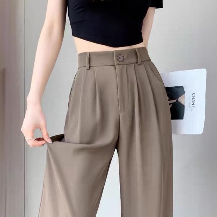 Plus Size (S-6XL) Korean High Waist Plain Slacks for Women Summer Black ...