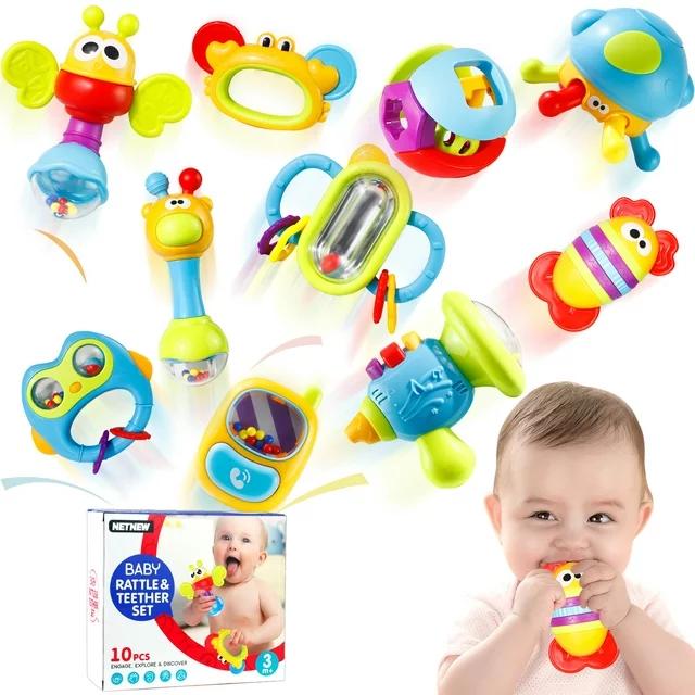 Baby Rattles 10PCs Infant Grab N Shake Rattle with Sensory Teether ...