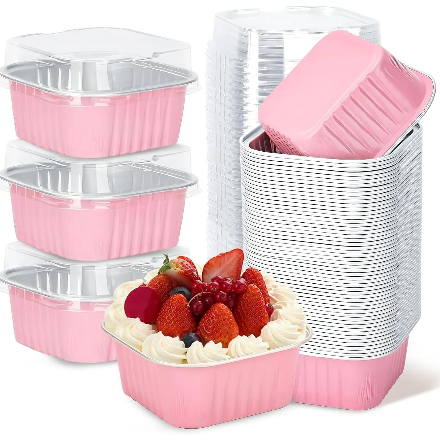 查看[30Pack 5oz Pink Mini Cake Pans with Lids Baking Cups Aluminum Foil ...