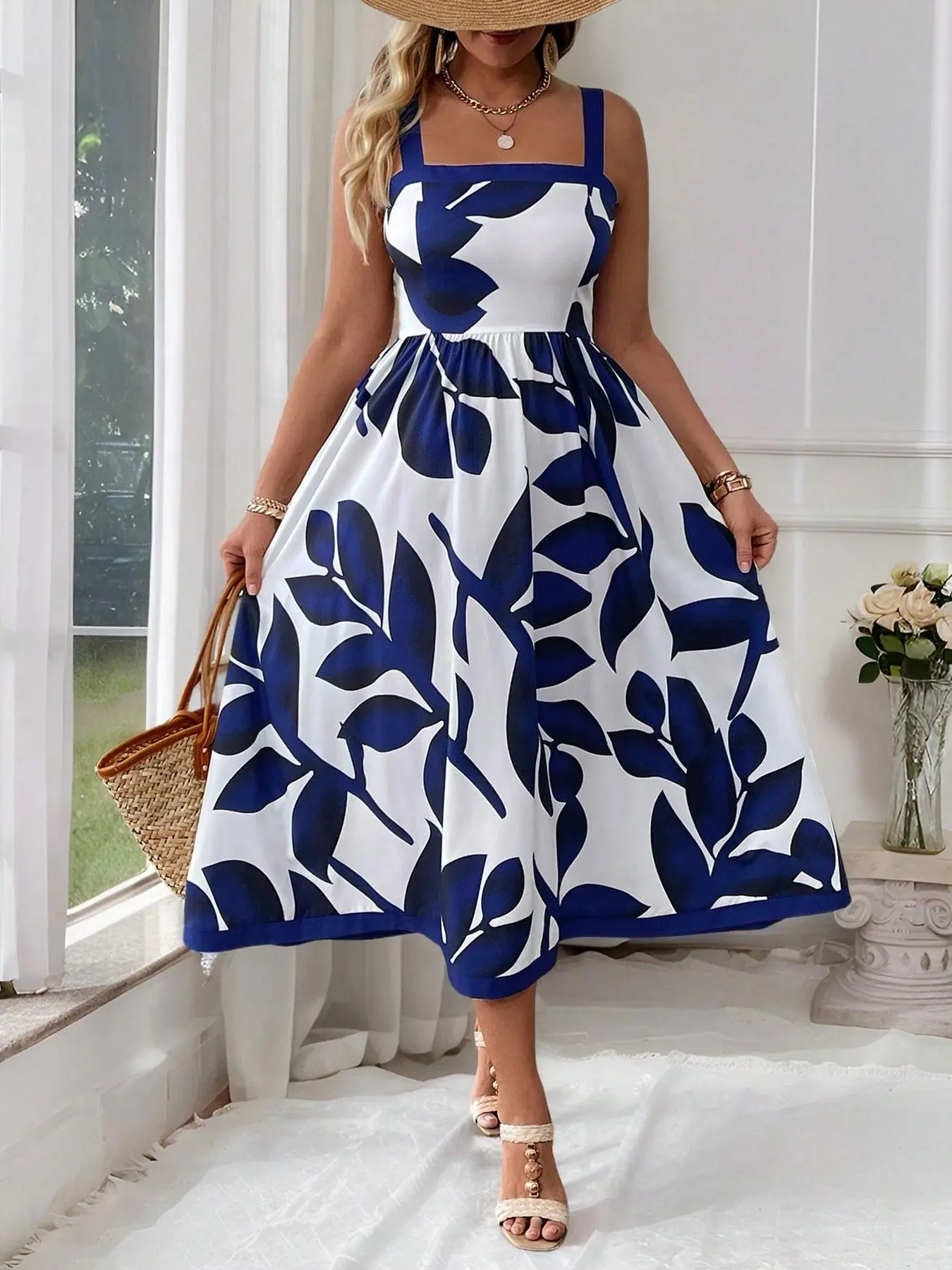 【Plus Size】 Floral Print Cami Dress, Bohemian Chic Bohemian Casual Trendy Sleeveless Spaghetti ...