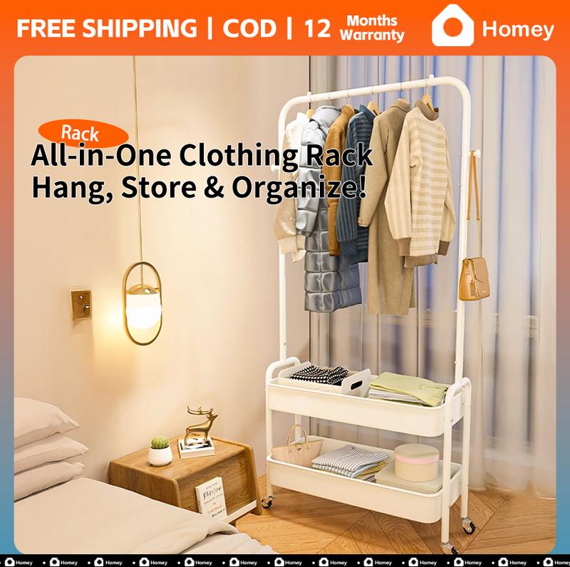 查看[Foldable Plastic Clothes Rack with Wheels 2-Tier Lightweight Storage ...
