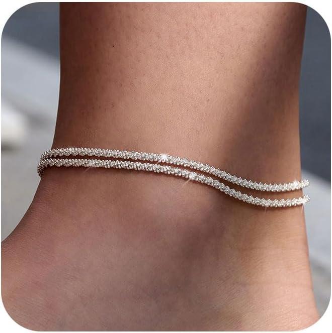 TEWIKY Dainty Layered Waterproof Anklet&Necklace For Women Adjustable ...