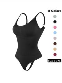 Women's Solid Adjustable Strap Backless Shapewear Bodysuit, Tight Fit ...