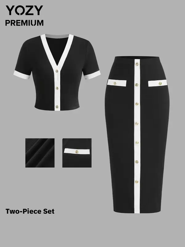 YOZY Women's Colorblock Print Ribbed Two-piece Set, Casual Fashion V ...