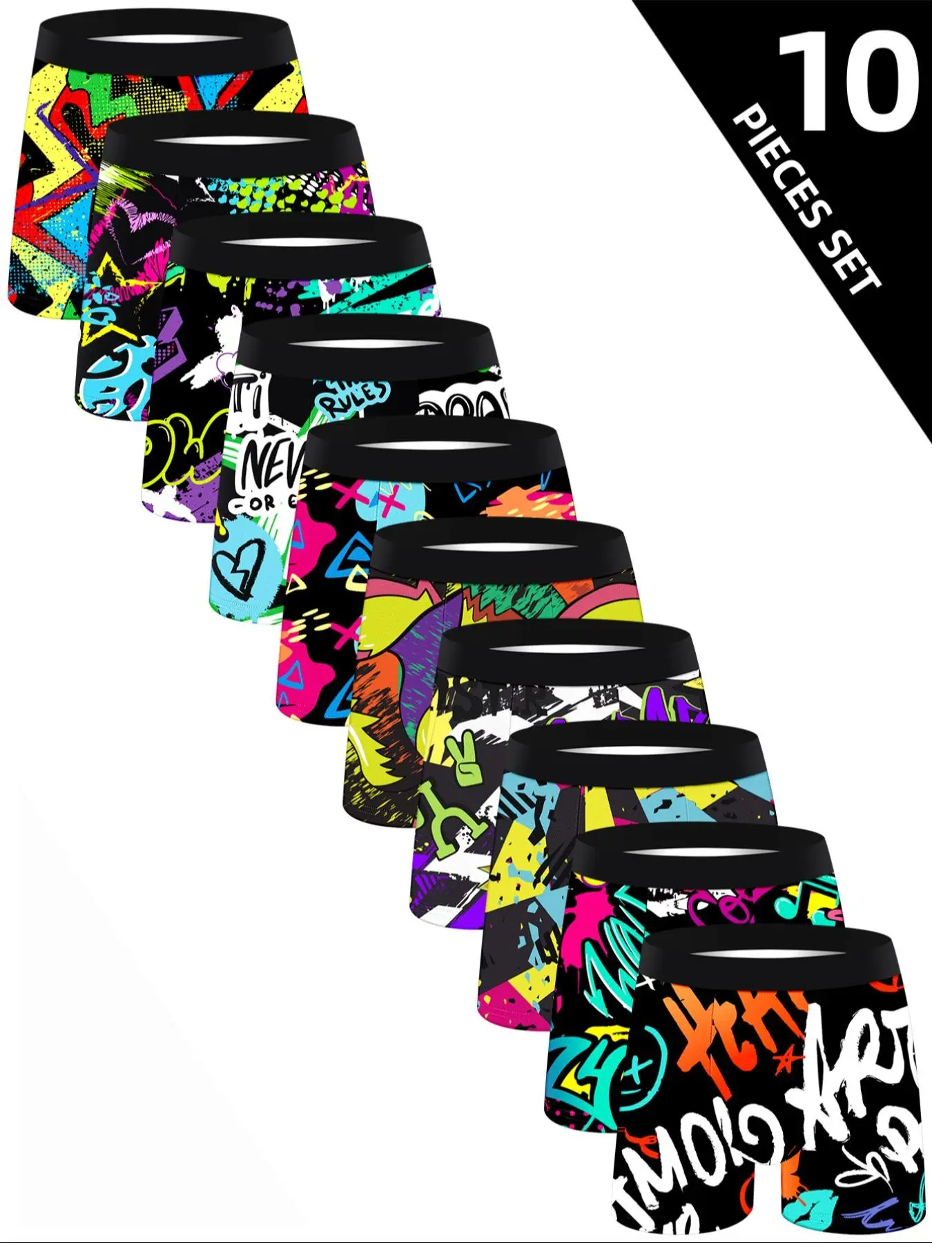 Men's Graffiti Print Boxer Brief, Breathable Comfy Underwear for Daily ...