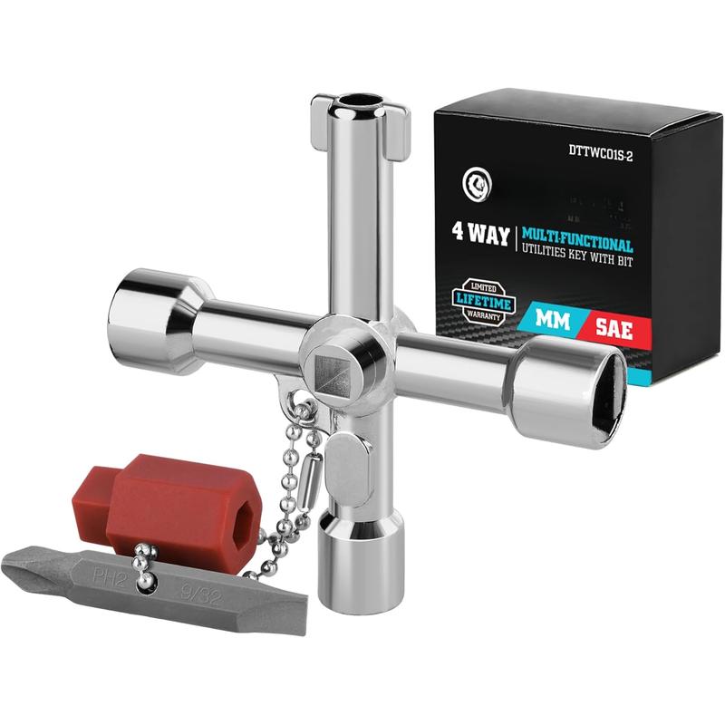 4 Way Sillcock Key with Bit, Multi-functional Water Key, Cross Key, 1 ...