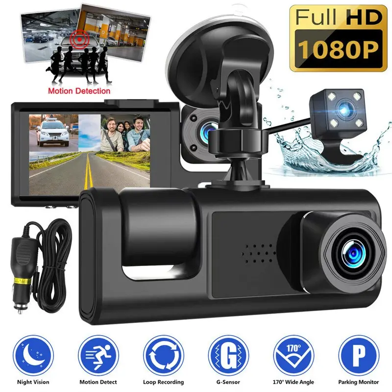 Dash Cam Kereta, Kamera Dash 3 Lensa, Kamera Kereta WiFi, Depan dan ...