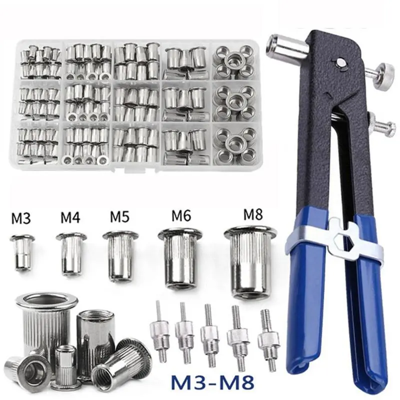 Portable Rivet Nut Tool Kit, Heavy Duty 150pcs M3/M4/M5/M6/M8 Nut Rivet ...