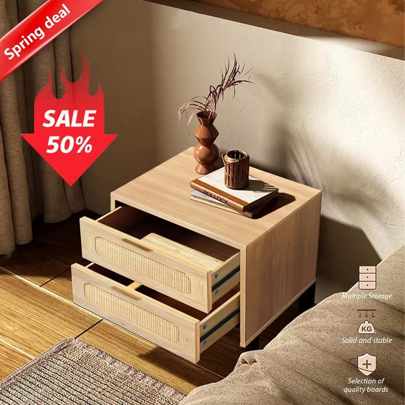 LAZZO Nightstand Set of 2 with Rattan Drawer,Rattan Nightstand Set of 2 ...