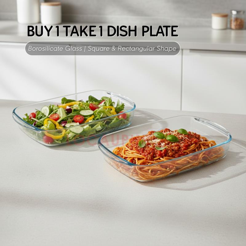 查看[Locaupin BUY 1 TAKE 1 Clear Dish Plate Baking Glassware Microwave ...
