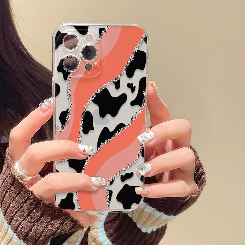 1 Piece Creative Colorblock Cow Pattern Clear Phone Case, Full Body ...
