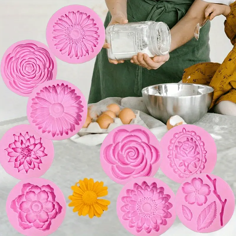 查看[9 Pack Flowers Fondant Molds Silicone Molds for Cupcake Dessert ...