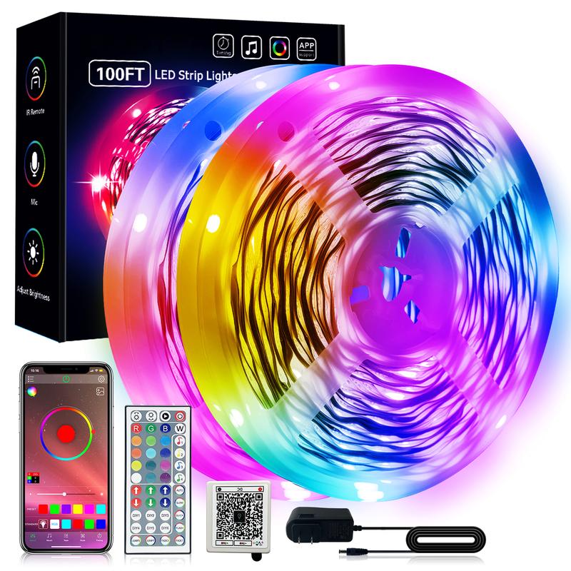 200FT 100FT 50FT LED Strip with Remote and APP Music Sync Color ...