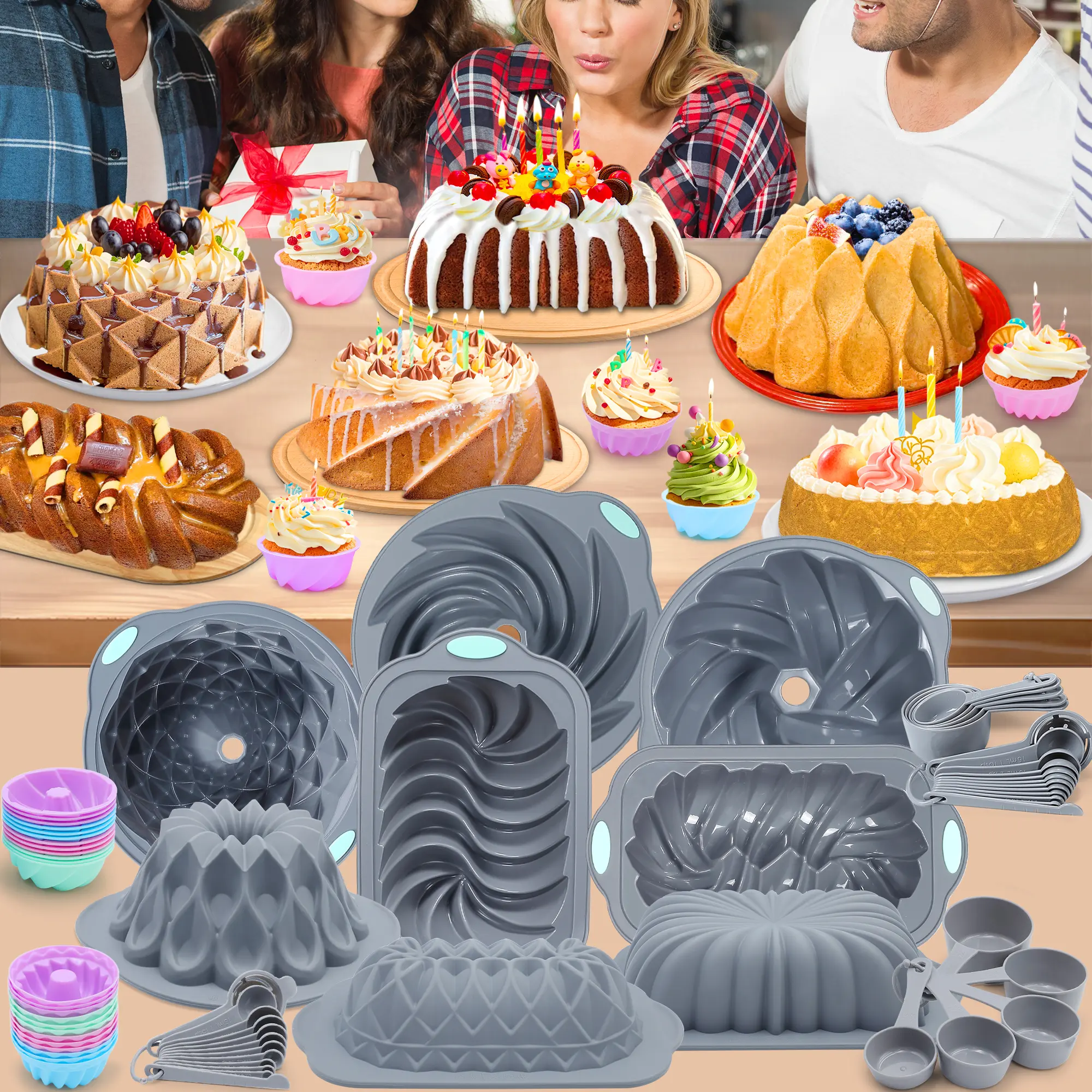 查看[66 Pieces Mini Silicone Wavy Cake Mold Set - BPA-Free Loaf Pan ...