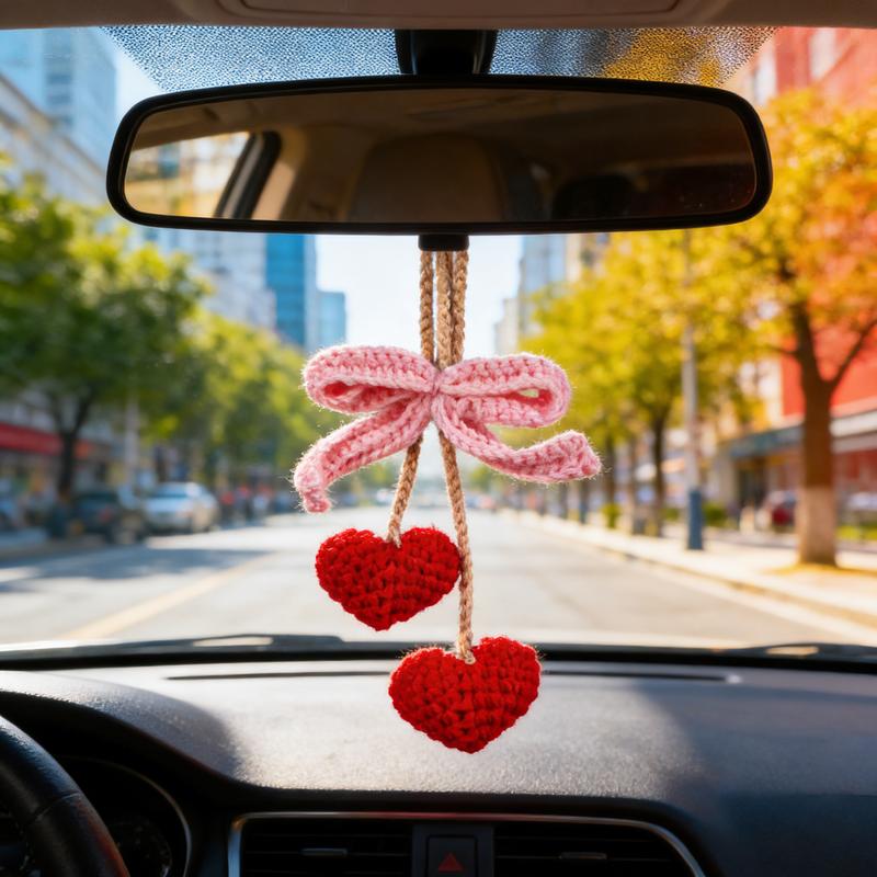 Handmade Crochet Red Heart Car Charm | Pink Bow Re TikTok爆款商品分析 - GMV ...