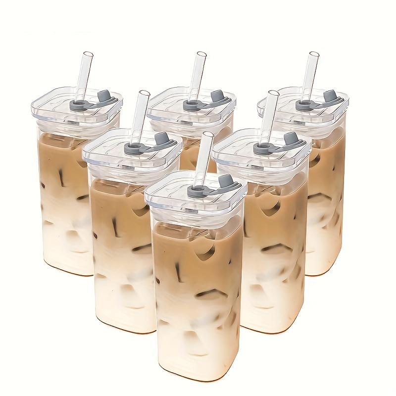 DWTS DANWEITESI 4 Pack Glass Cups with Lids and Straws 13oz Square ...