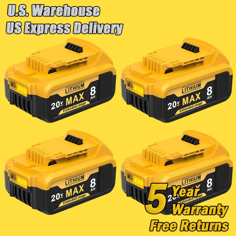 8000mAh DCB200(Real Power) Lithium Battery Replacement for Dewalt 20V ...