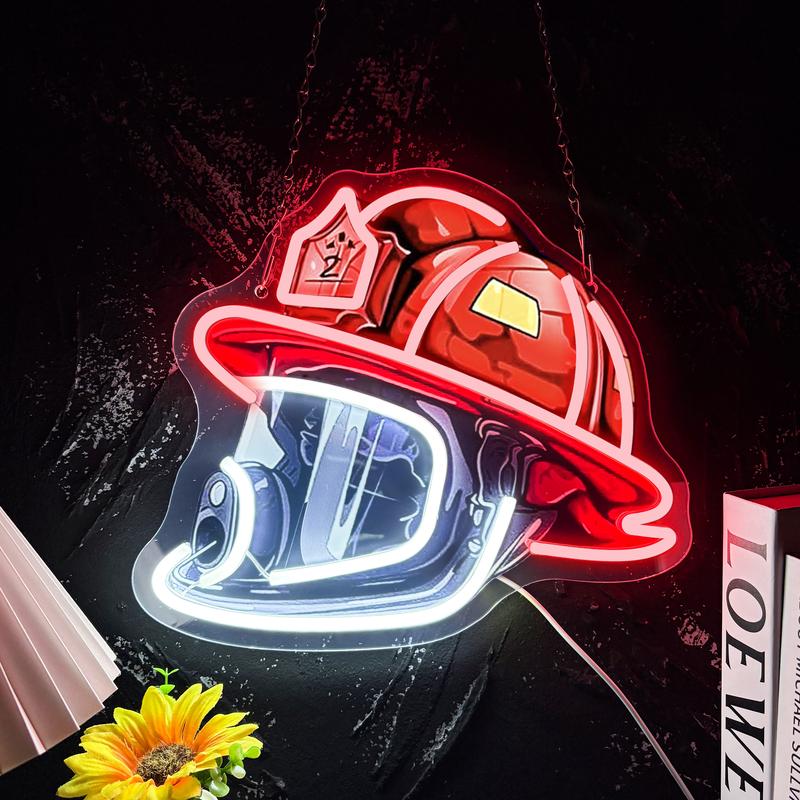 Firefighter Helmet Neon Sign - LED Neon Pop Art, USB Powered Neon Light ...