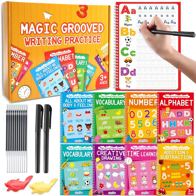 8 Pieces Magic Grooved Writing Practice copybooks Disappearing Ink Pens ...