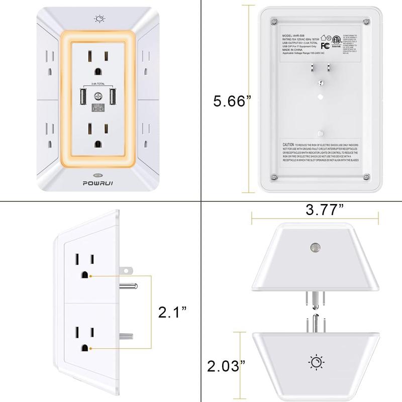 Multi Plug Outlet Surge Protector - POWRUI 6 Outlet Extender with 3 USB ...