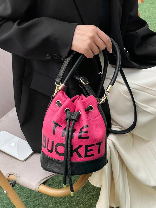 Fashionable Colorblock Letter Print Bucket Bag, Women's Trendy ...