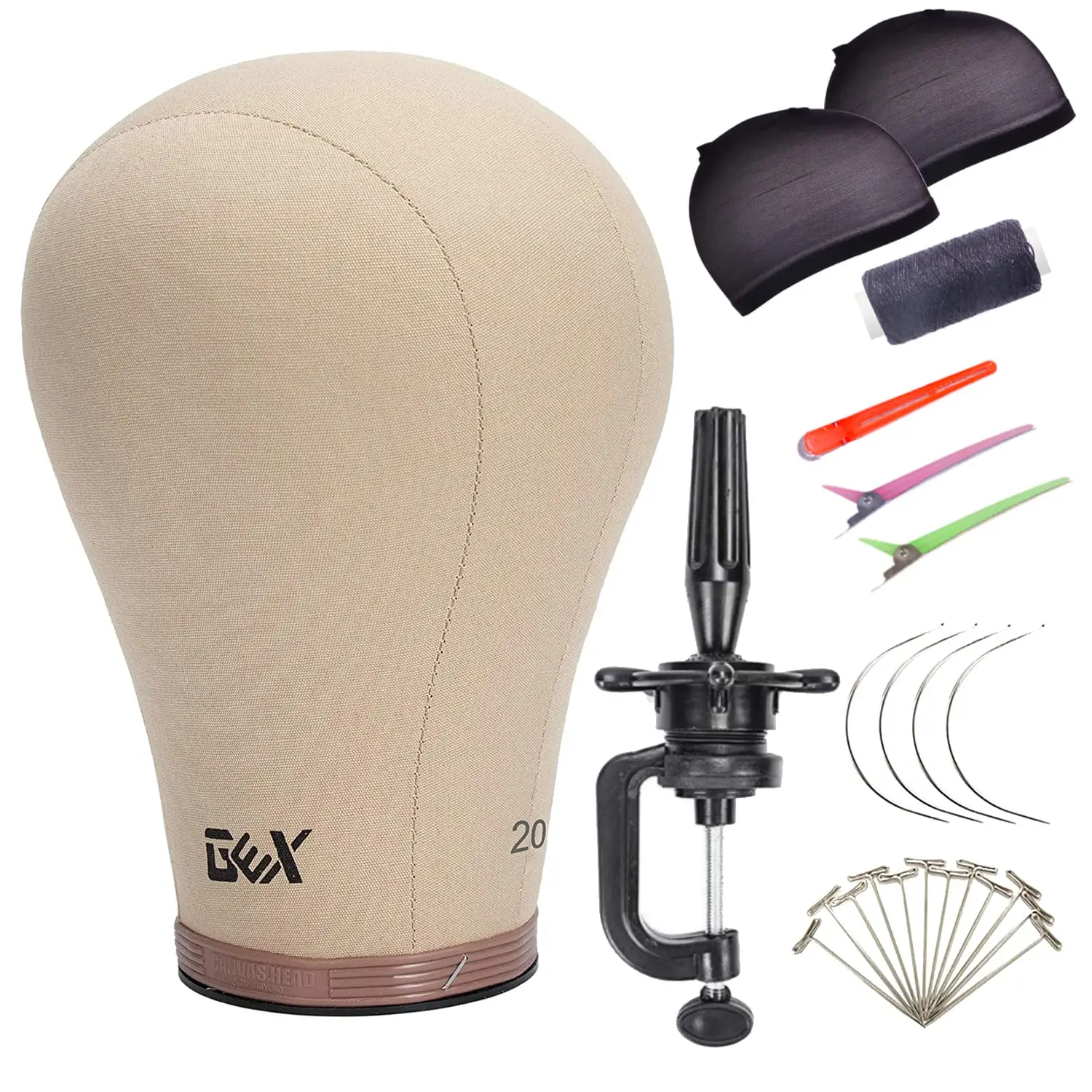 查看[GEX 20"-24" Canvas Cork Wig Making Block Mannequin Head with Stand ...