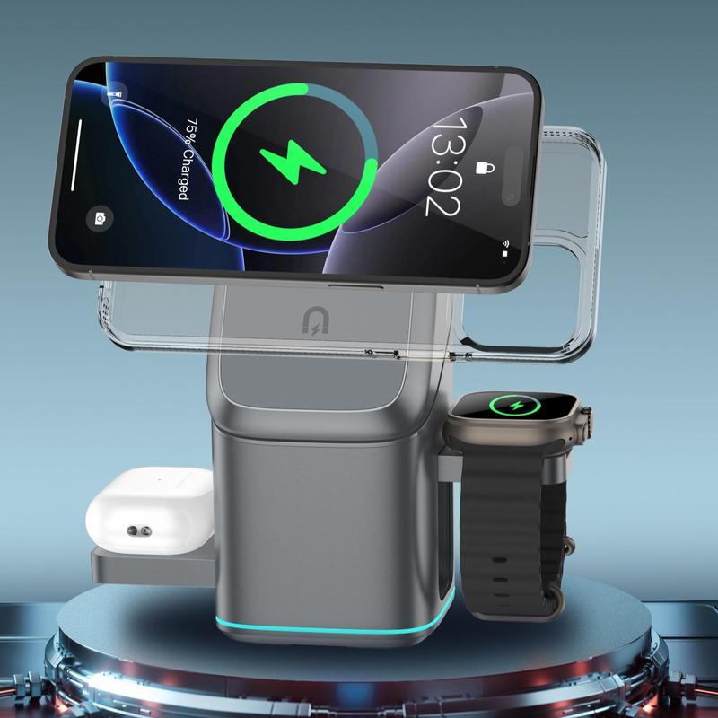 3 in 1 Wireless Charger, 180° Electric Rotating Foldable Wireless ...